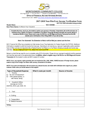 Fillable Online Non-Filer/Low Income Verification Form 2017-2018 Fax ...