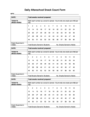 Fillable Online DAILY SNACK COUNT FORM Fax Email Print - pdfFiller
