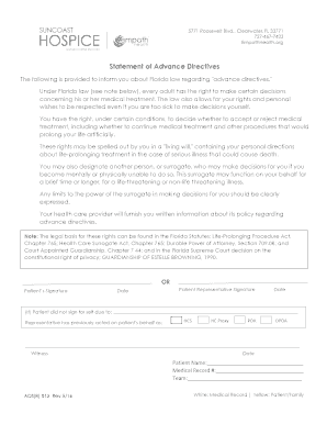 Fillable Online Statement of Advance Directives - Suncoast Hospice Fax ...