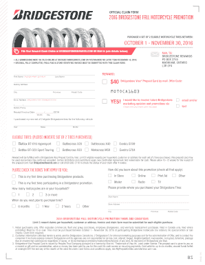 Fillable Online OFFICIAL CLAIM FORM 2016 Bridgestone FALL Fax Email ...