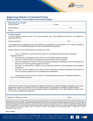 Fillable Online Adjoining Owners Comment Form Fax Email Print - pdfFiller