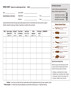 Fillable Online BOWEL DIARY End of Day Assessment. (please use a ...