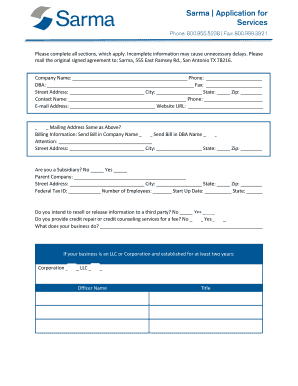 Fillable Online Sarma Application for Services Fax Email Print - pdfFiller