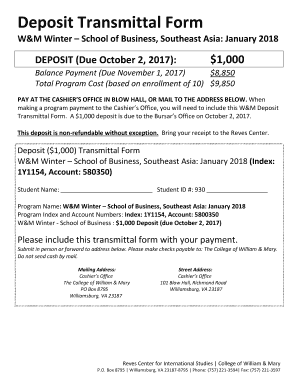 Fillable Online mason wm Deposit Transmittal Form - Mason School of ...