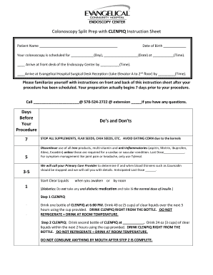 Fillable Online Colonoscopy Split Prep with CLENPIQ Instruction Sheet ...