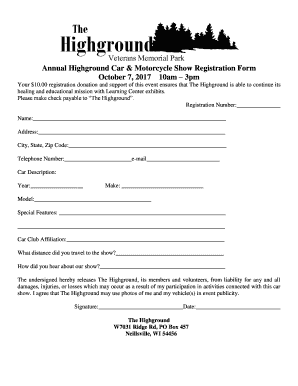 Fillable Online Annual Highground Car & Motorcycle Show Registration ...