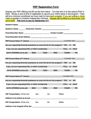 Fillable Online PEP Registration Form 2018 - frankfort.kyschools.us Fax ...