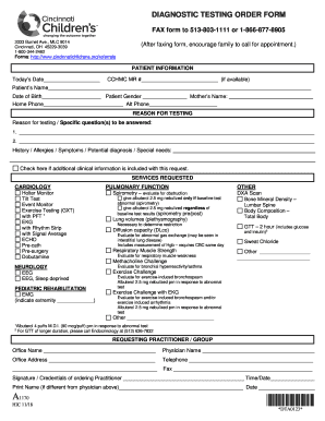 Fillable Online Diagnostic Testing Order Form. Diagnostic Testing Order ...