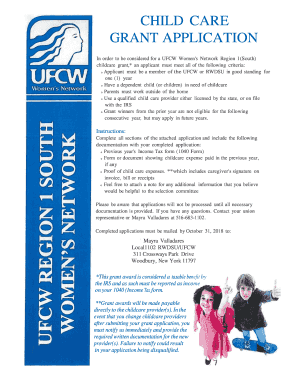 Fillable Online CHILD CARE GRANT APPLICATION - ufcw1262.org Fax Email ...