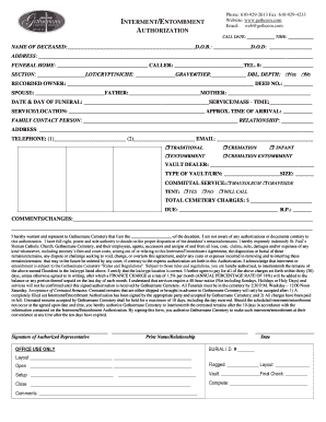 Fillable Online Interment Order and Authorization - Bism Rabbik ...