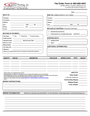 Fillable Online Fax Order Form to 305-592-4647 Fax Email Print - pdfFiller