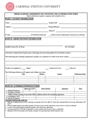 Fillable Online PRIOR LEARNING ASSESSMENT (PLA) PETITION AND ...