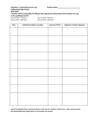 Fillable Online Volunteer / Community Service Log Student Name ... Fax ...