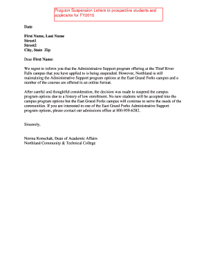 Fillable Online Program Suspension Letters to prospective students and ...