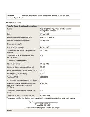 Fillable Online Reporting Share Repurchase Form for financial ...