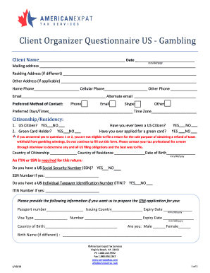 Fillable Online Client Organizer Questionnaire US - Gambling Fax Email ...