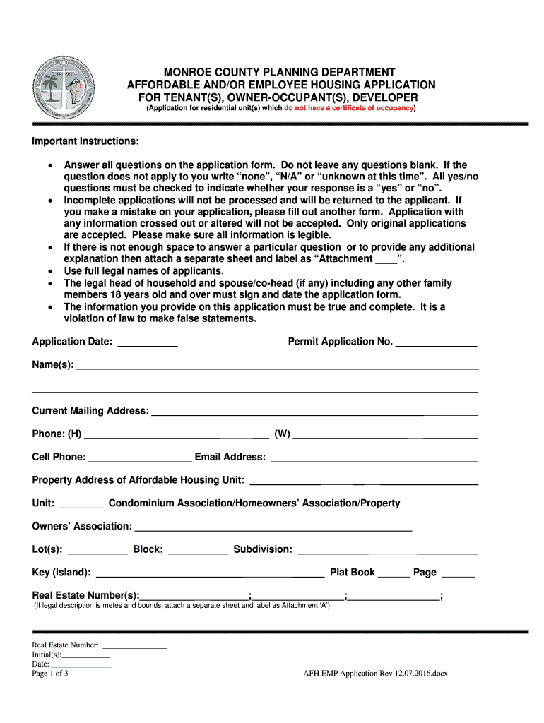 Fillable Online monroe county planning department affordable and/or ...
