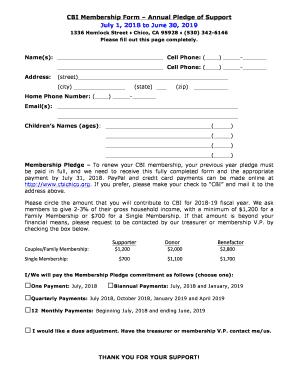 Fillable Online CBI Membership Form Annual Pledge of Support Fax Email ...