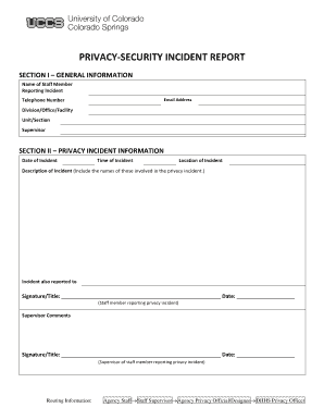 Fillable Online Privacy Security Incident Report Form. Incident ...