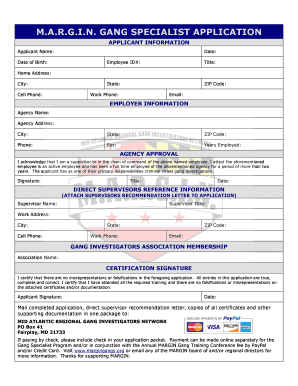 Fillable Online M.A.R.G.I.N. GANG SPECIALIST APPLICATION Fax Email ...