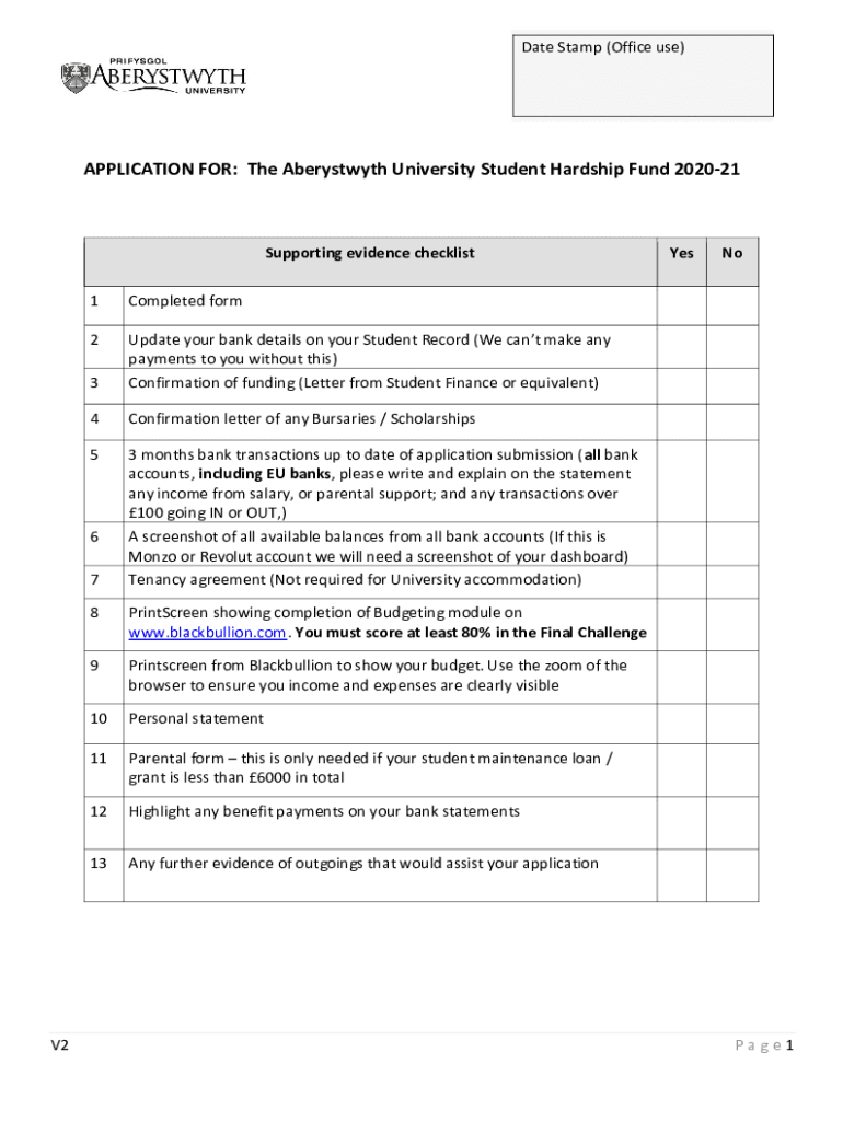 APPLICATION FOR: Aberystwyth Alumni Student Hardship Fund 2018-19: Fill ...
