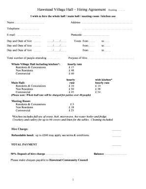 Fillable Online Hawstead Village Hall Hiring Agreement Booking Fax ...