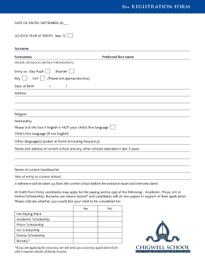 Fillable Online 16+ REGISTRATION FORM - chigwell-school.org Fax Email ...