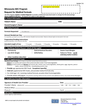 Fillable Online Minnesota WIC Program Request for Medical Formula ...