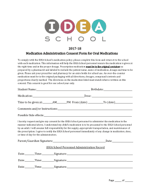 Fillable Online 2017-18 Medication Administration Consent Form for ...