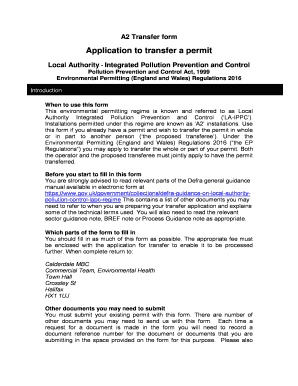 Fillable Online Application to transfer a permit A2 form. Local ...