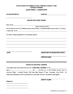 Fillable Online Motion for Court Order - Fairfield County Probate Court ...