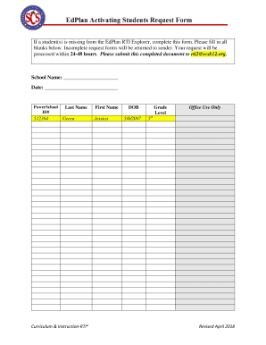 Fillable Online EdPlan Activating Students Request Form - scsk12.org ...