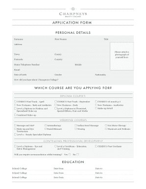 Fillable Online application form - Champneys College Fax Email Print ...