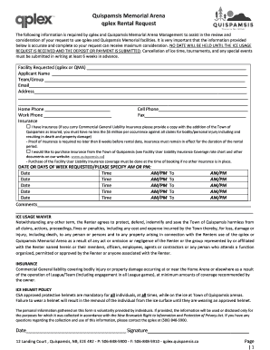Fillable Online qplex quispamsis Quispamsis Memorial Arena Fax Email ...