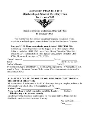 Fillable Online East PTSO 2018-19 Membership Form - Fax Email Print ...