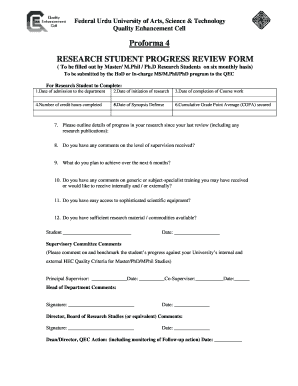 Fillable Online Proforma 4 - RESEARCH STUDENT PROGRESS REVIEW FORMv1-1 Fax Email Print - pdfFiller