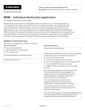 Fillable Online 2019 Individual dental plan application - Moda Health ...