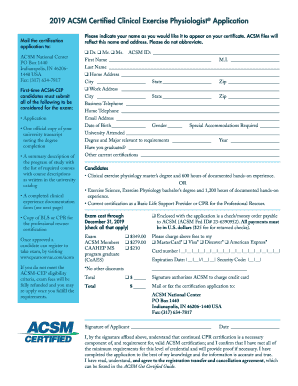Fillable Online 2019 ACSM Certified Clinical Exercise Physiologist ...