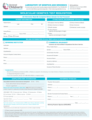 Fillable Online Molecular Genetics Test Requisition. Molecular Genetics ...