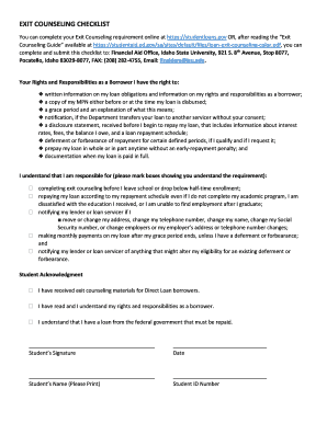 Fillable Online EXIT COUNSELING CHECKLIST - isu.edu Fax Email Print ...