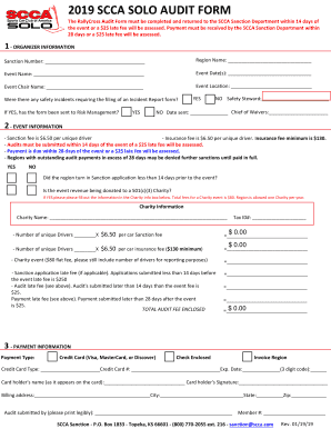 Fillable Online 2019 SCCA SOLO AUDIT FORM Fax Email Print - pdfFiller