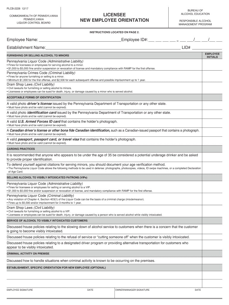 Fillable Online / / LICENSEE NEW EMPLOYEE ORIENTATION Fax Email Print ...