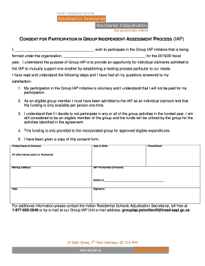 Fillable Online CONSENT FOR PARTICIPATION IN GROUP INDEPENDENT Fax ...