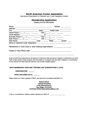 Fillable Online NACA Application form Fax Email Print - pdfFiller