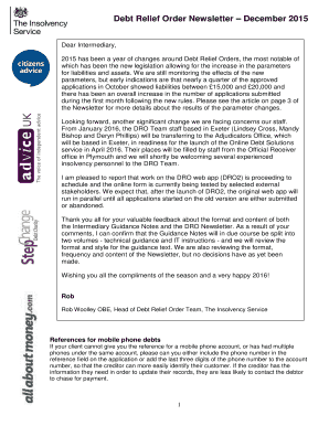 Fillable Online 2015 has been a year of changes around Debt Relief ...