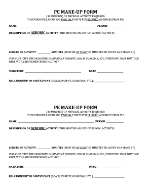 Fillable Online PE MAKE-UP FORM - North Thurston Public Schools Fax ...