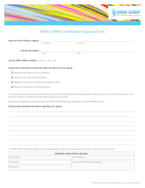 Fillable Online RIMS-CRMP Certification Appeals Form - RIMS.org Fax Email Print - pdfFiller
