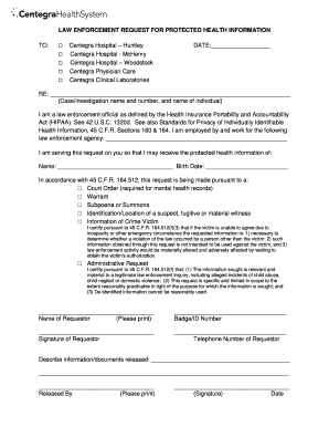 Fillable Online LAW ENFORCEMENT REQUEST FOR PROTECTED HEALTH ...