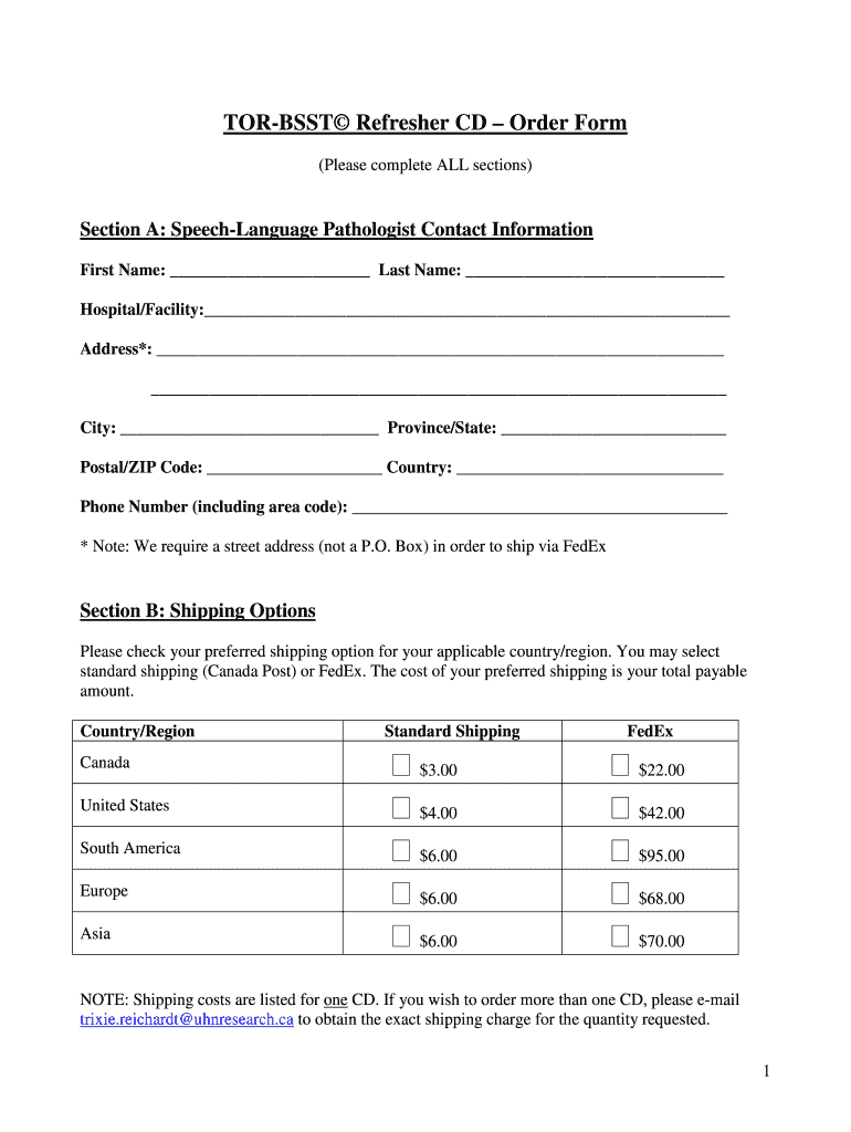 Fillable Online TOR-BSST TrainingPayment and Contact Information Fax ...