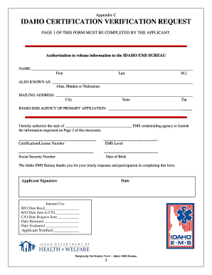 Fillable Online healthandwelfare idaho Appendix C IDAHO CERTIFICATION ...